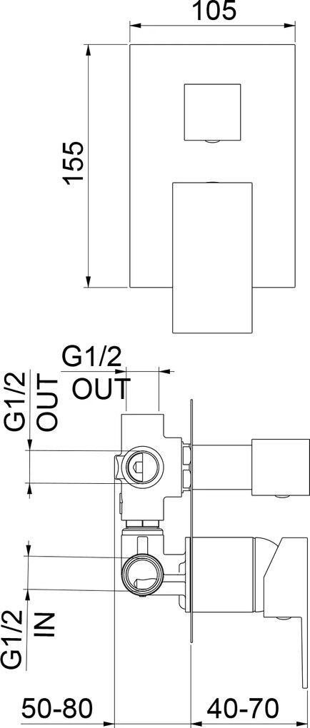 Sapho Sapho, LATUS podomítková sprchová baterie, 3 výstupy, chrom, 1102-77
