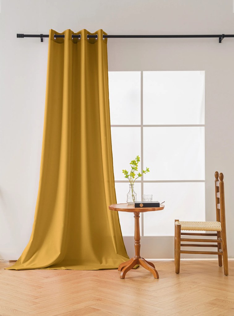 Hořčicový závěs OXFORD 140x250 cm Zavěšení: Kovové kroužky