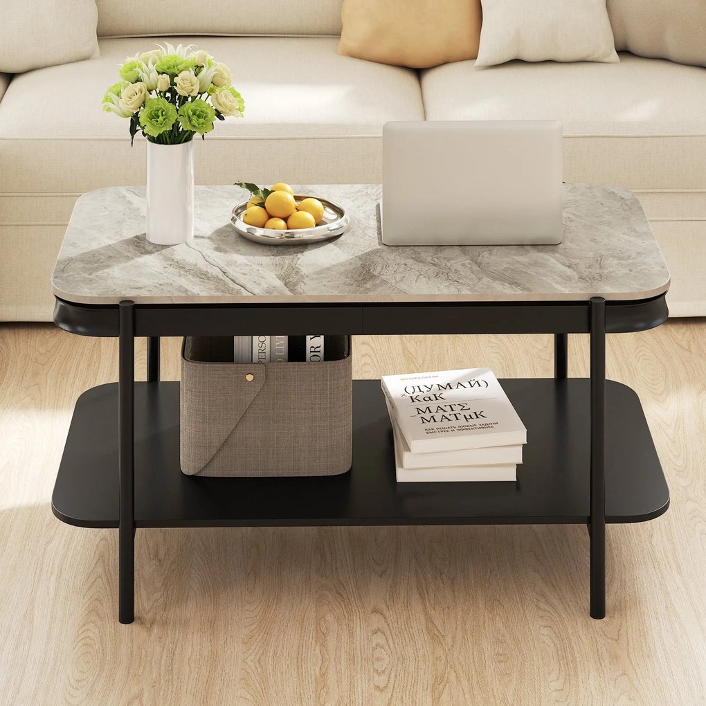 Costway Obdélníkový konferenční stolek Moderní Accent Table Grey