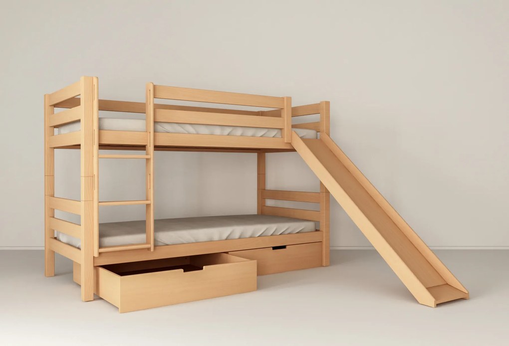 MAXMAX Dětská patrová postel se skluzavkou z MASIVU BUK - MARK 200x90cm - přírodní