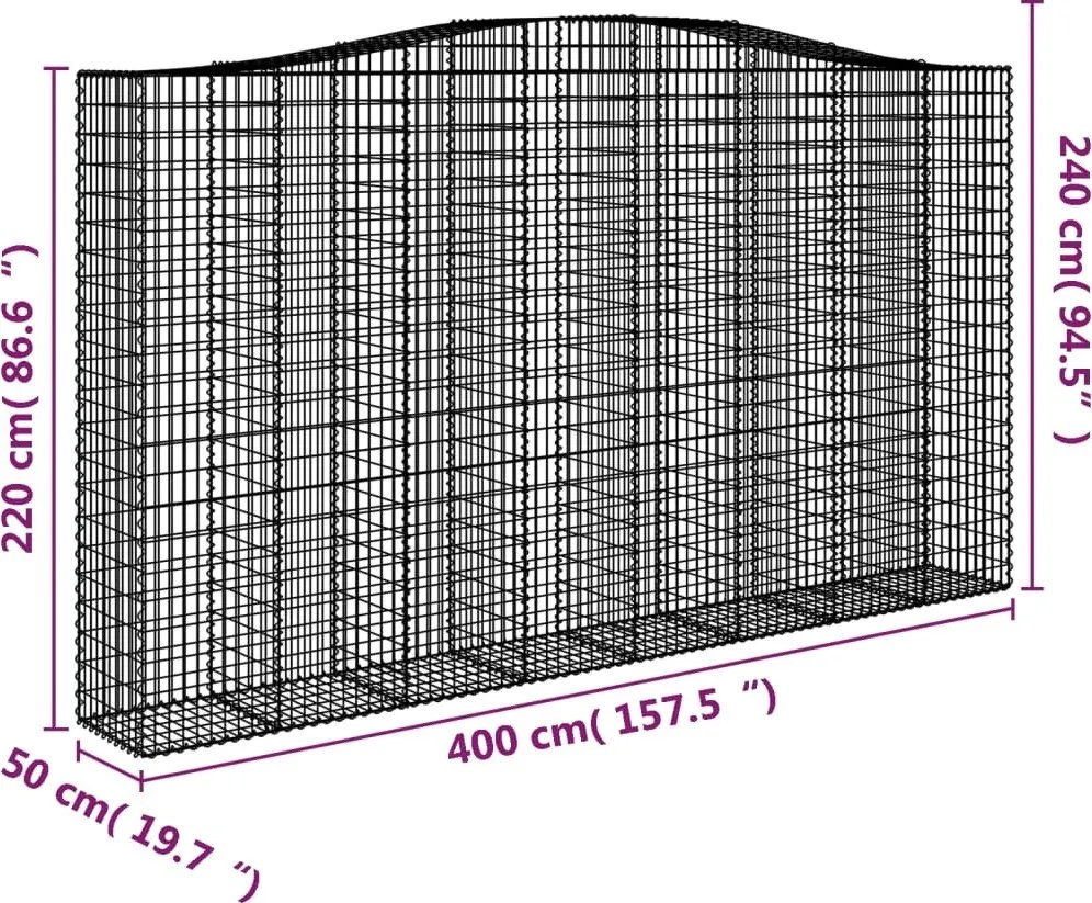 vidaXL Klenuté gabionové koše 2 ks 400x50x220/240cm pozinkované železo [3146034]