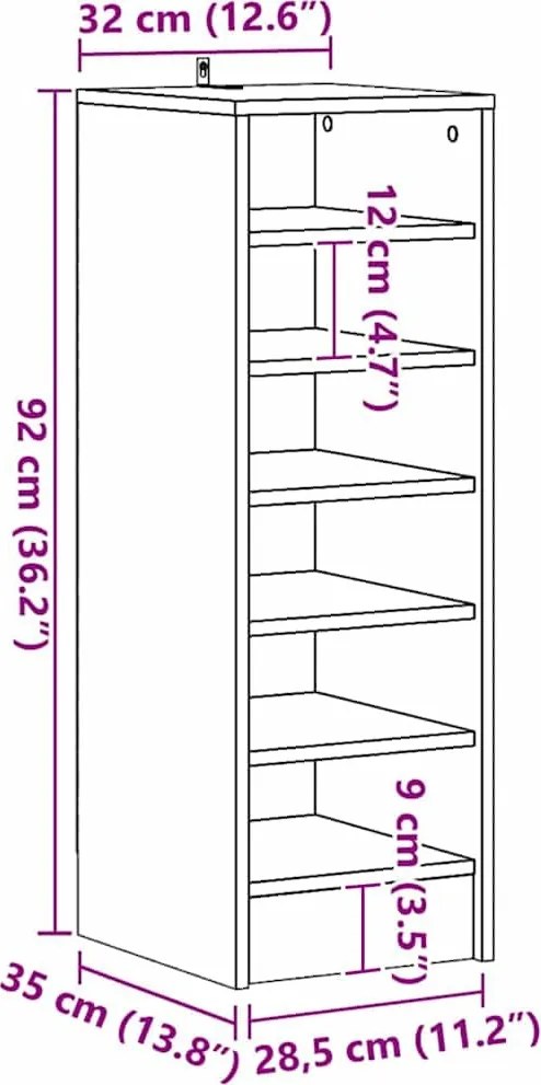 vidaXL Botník 32x35x92 cm kompozitní dřevo [809003] Barva: Betonová šedá