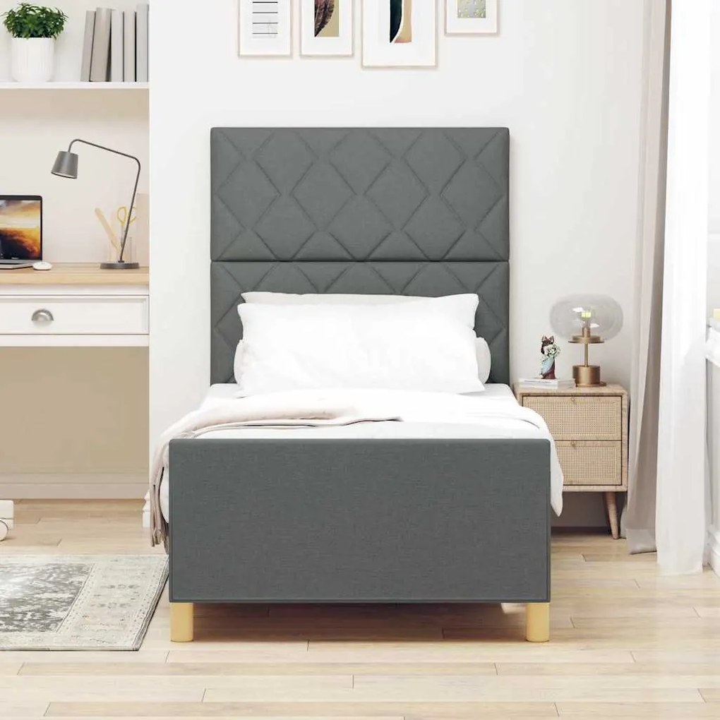 Rám postele s čelo Tmavě šedá 90 x 190 cm textil 3344768