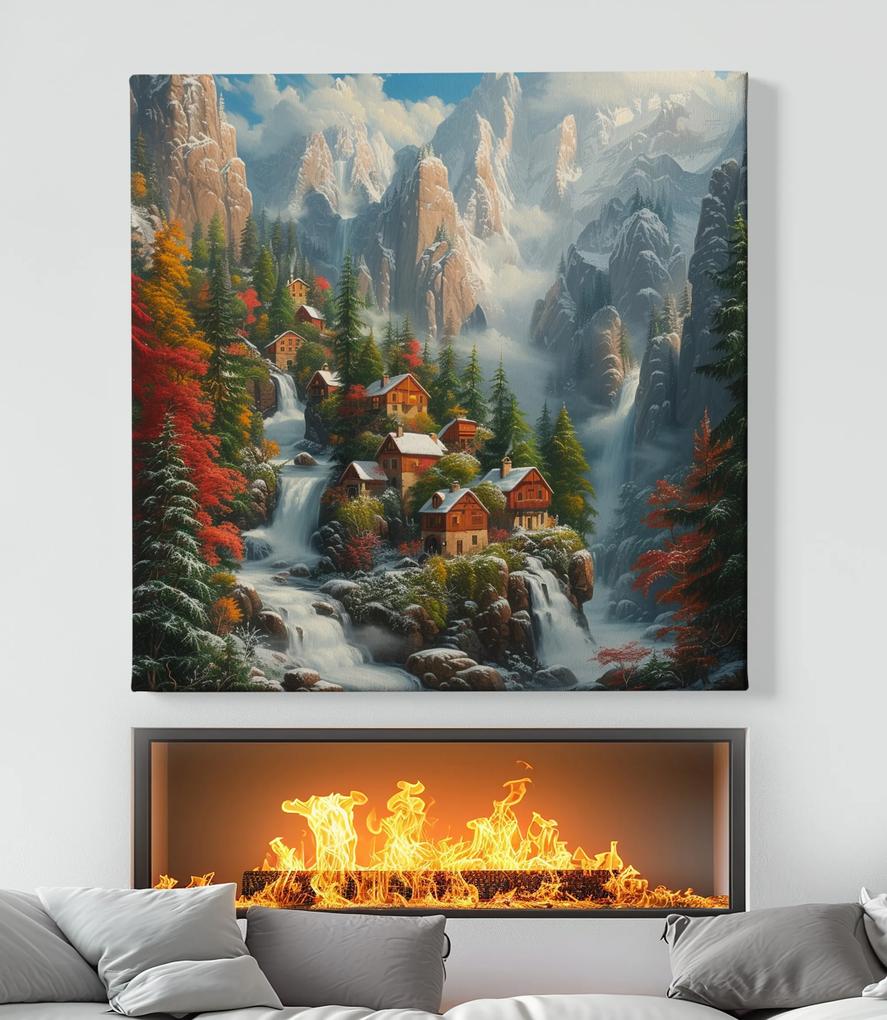 Obraz na plátně - Pozdravy ze zimního Švýcarska FeelHappy.cz Velikost obrazu: 140 x 140 cm