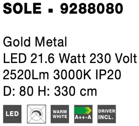 LED lustr Sole 80 zlaté
