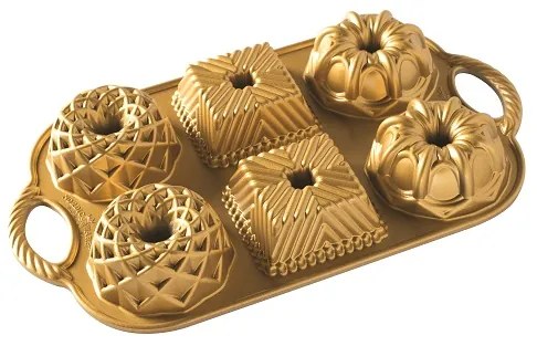 Nordic Ware Forma na 6 malých bábovek Geo Bundtlette 6 x 160 ml zlatá