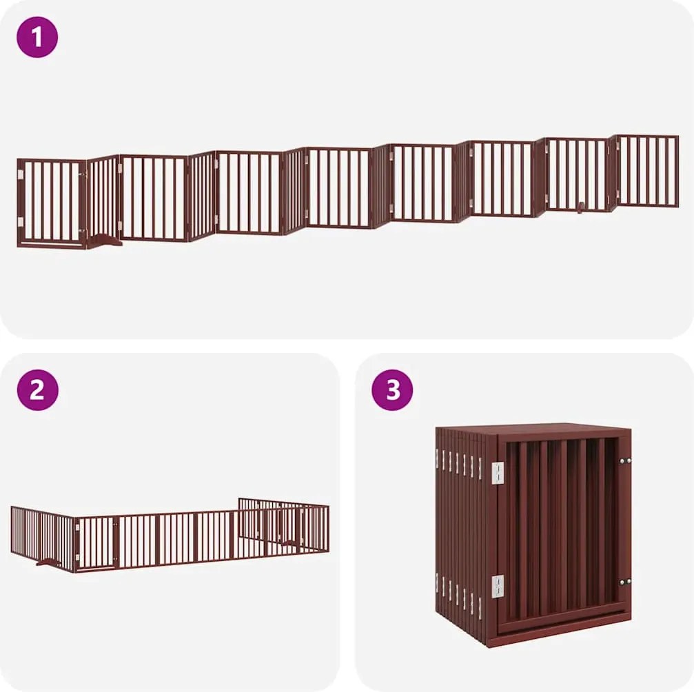 Zábrana pro psy s dvířky skládací 15 panelů hnědá 750 cm topol 3155549