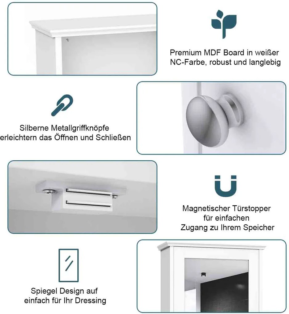 Costway Mirror Koupelnová skříňka Nástěnná Úložná s jedním – 34 × 15 × 53 cm