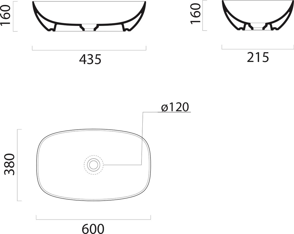 GSI Nubes umyvadlo na desku 60 x 38 cm bez otvoru pro baterii bez přepadu keramické bílá Extra Glaze 978311