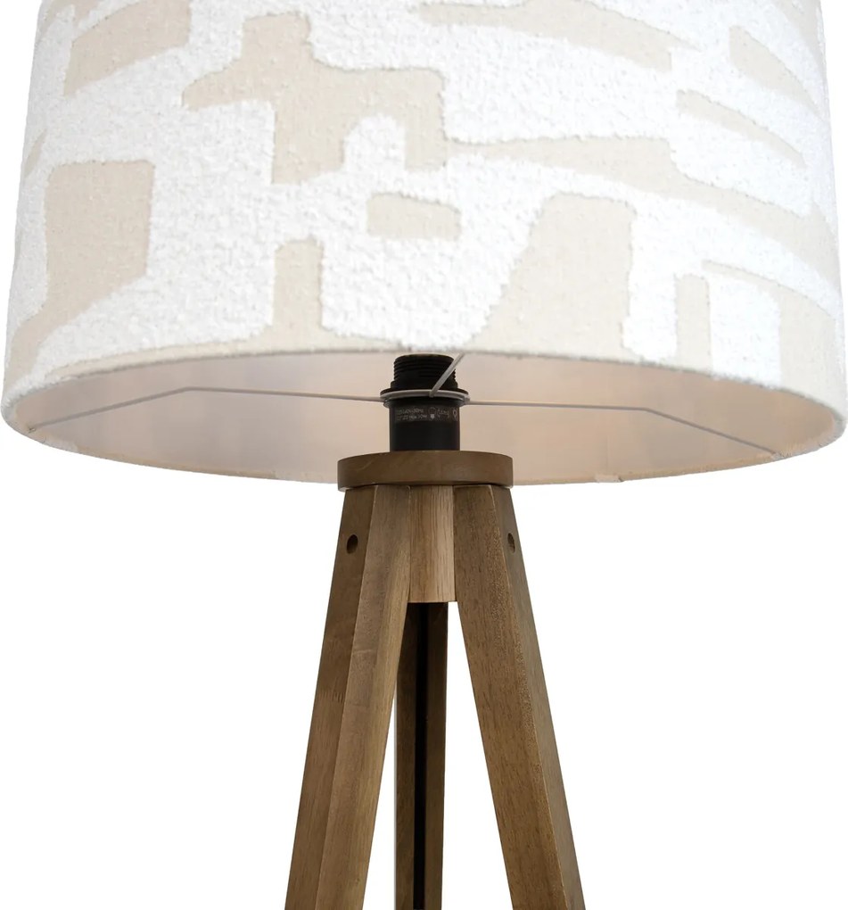 Dřevěná stojací lampa s béžovo-bílým pruhovaným stínidlem 50 cm - Tripod Classic