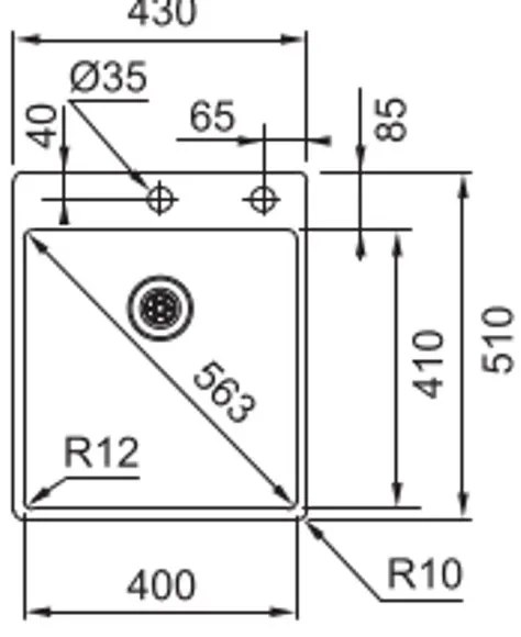 Franke Box BXX 610/210-40 TL, Nerezový dřez bez odkapu, 43x51cm, 127.0369.288