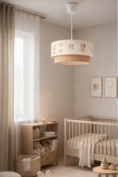 Brilagi- LED Dětský lustr na lanku BOBO 1xE27/60W/230V pr. 40 cm bílá/béž./medv.