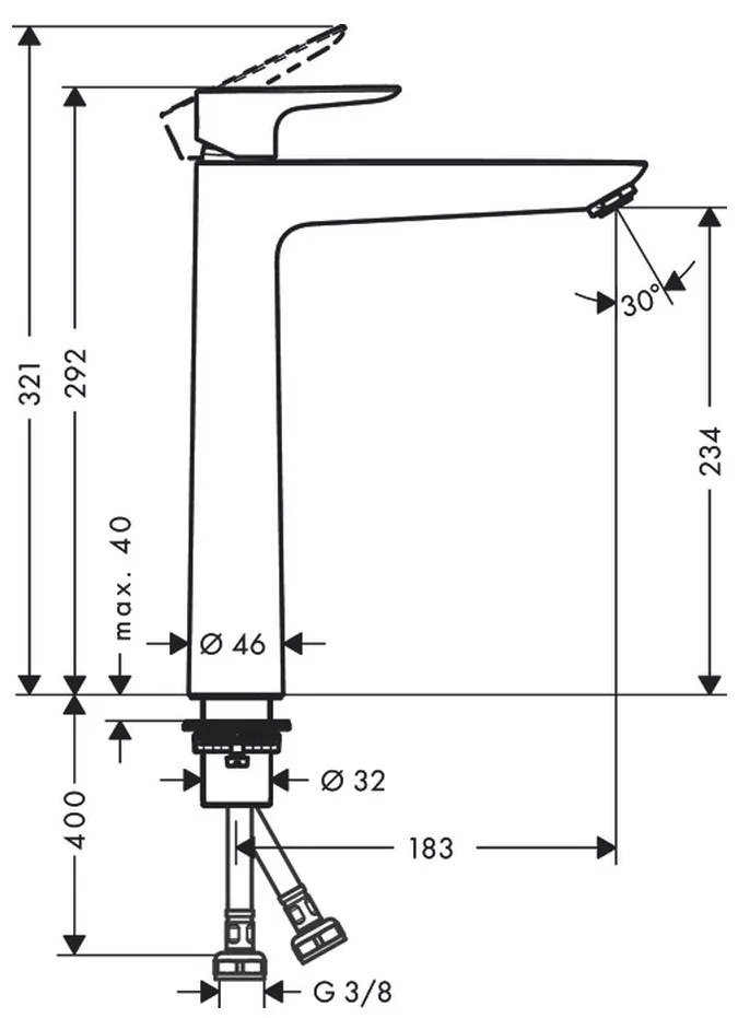 Hansgrohe Talis E, vysoká umyvadlová baterie 240 bez odtokové soupravy, černá matná, 71717670