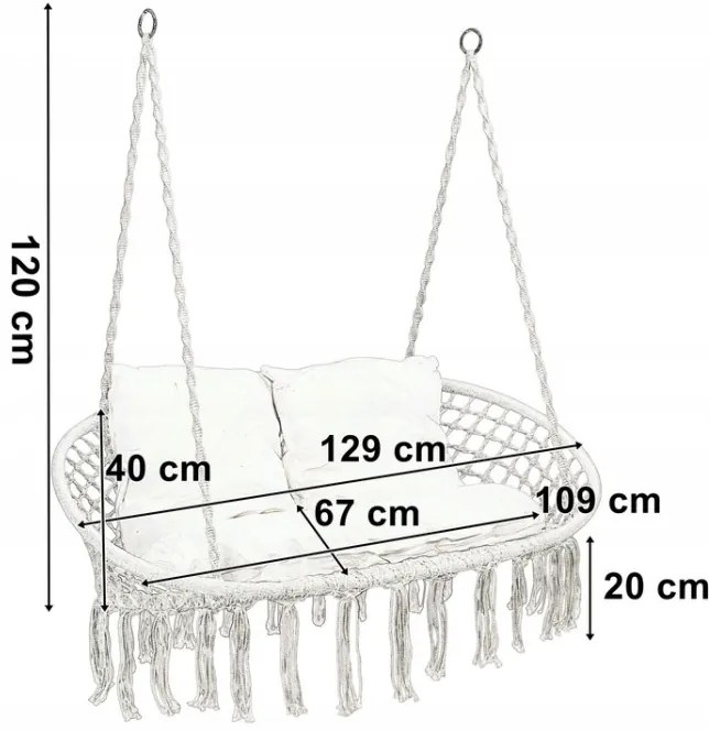 Závěsné křeslo LAGOS s polštáři, krémové