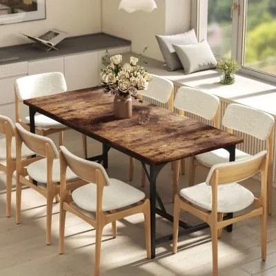 HOMCOM obdélníkový jídelní stůl pro 6-8 osob v industriálním stylu s kovovými nohami 180x80x75,5 cm Rustikálně hnědá