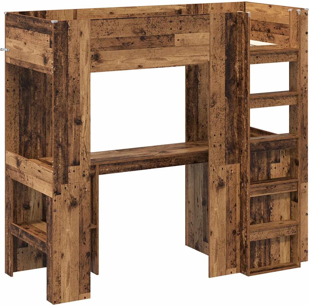 Rám patrové postele se stolem s policí Staré dřevo 75 x 190 cm 3410433