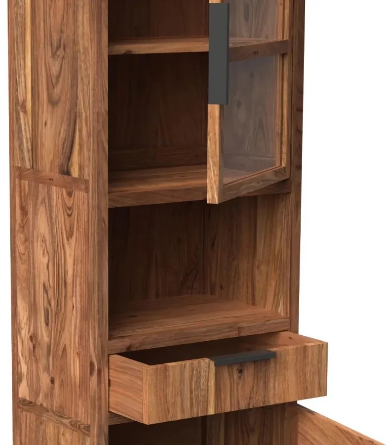 furniture-nabytek.cz - Masivní vitrína Sidora z akáciového dřeva, lakovaná, hnědá – 50×45×185 cm