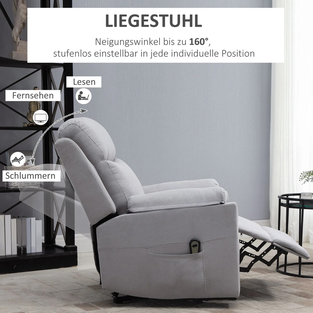 Elektrická stojací židle HOMCOM s funkcí polohování pro seniory, světle šedá na dotek lnu 83 x 89 x 102 cm, pohodlná pomůcka pro stání