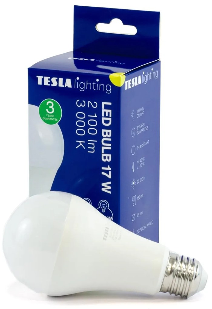 Led žárovka tesla - led žárovka bulb e27, 17w, 230v, 2100lm, 25 000h, 3000k teplá bílá 220st