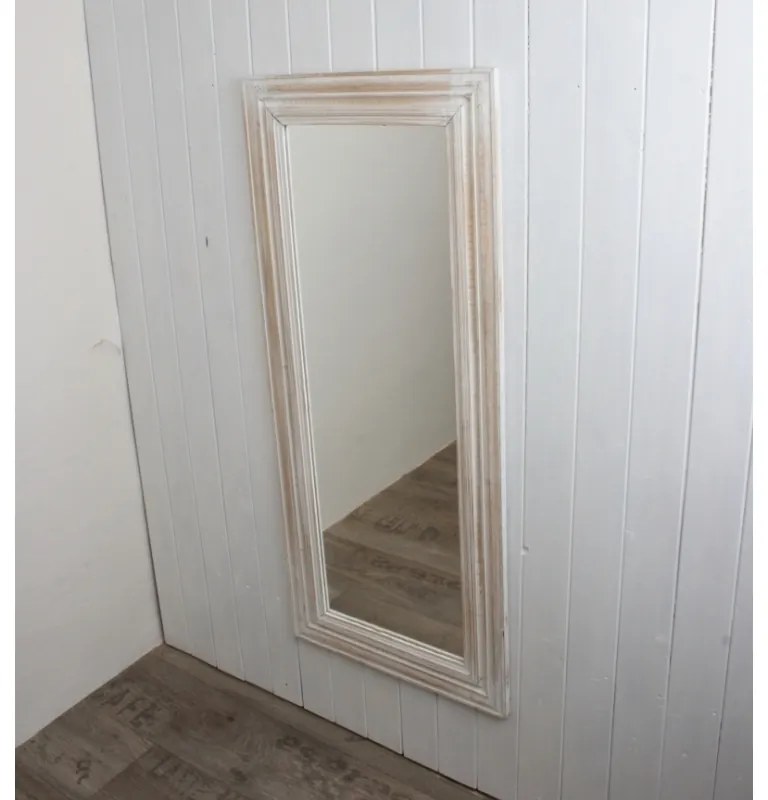 Zrcadlo s dřevěným rámem a bílou patinou 50x115cm