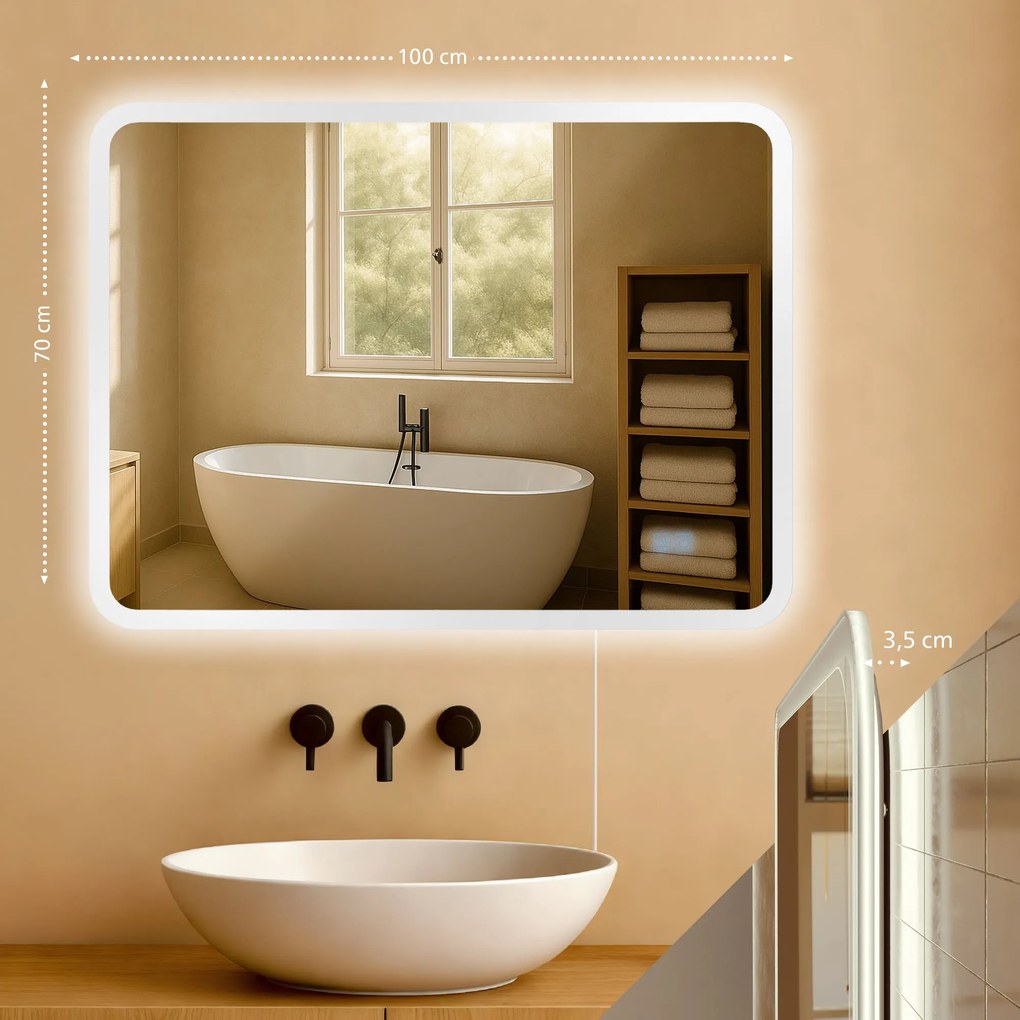 Koupelnové zrcadlo Jericho 70x100 bez Bluetooth – čiré sklo