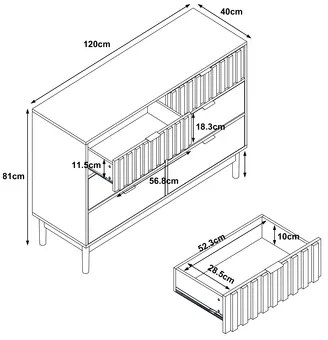 Komoda s drážkovanými zásuvkami TURRO