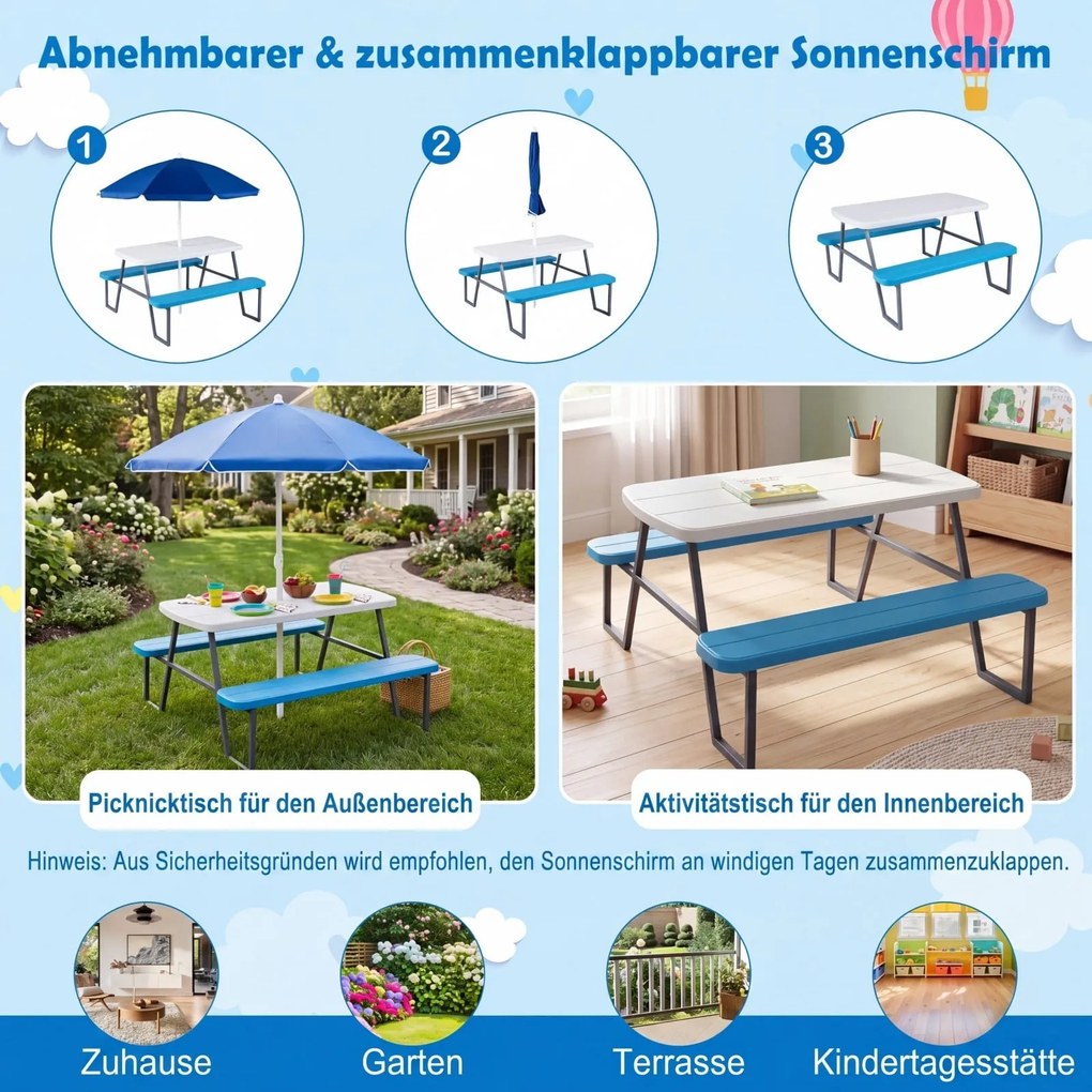 Costway Dětská sedací sestava z HDPE Dětský piknikový stůl s 2 lavicemi