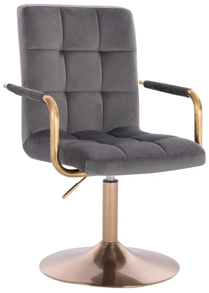 LuxuryForm DESIGN Otočná židle VERONA GOLD VELUR na zlatém talíři - tmavě šedá