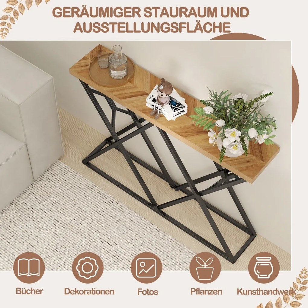 Costway 140 cm Konzolový stůl Farmhouse Entry Table s geometrickou kovovou