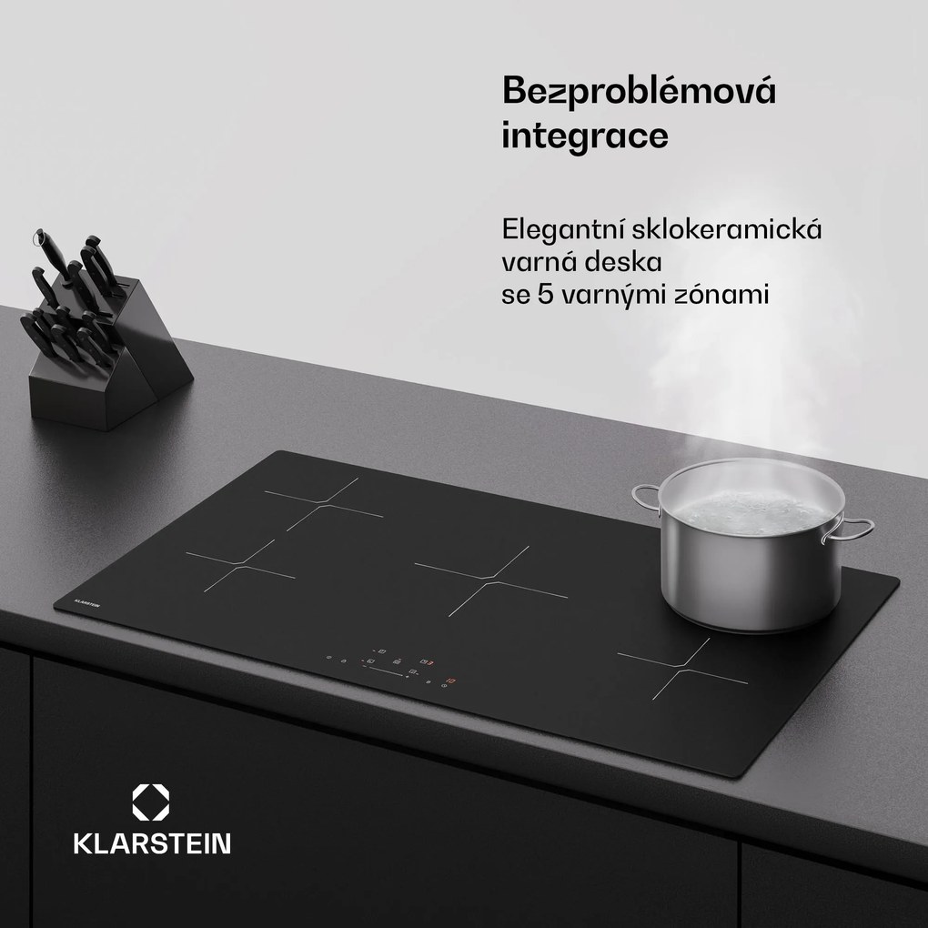 Klarstein PowerGlide indukční varná deska | Odolná proti poškrábání | 5 varných zón | 9800 W | 90 cm
