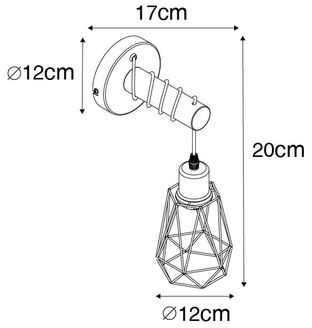 Rustikální nástěnné svítidlo černé se dřevem - Dami Frame