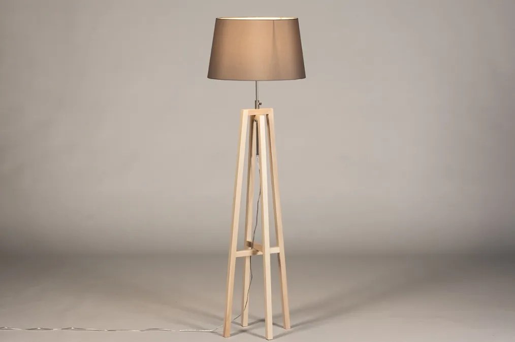 Stojací designová lampa Paola Grey and Natur Wood