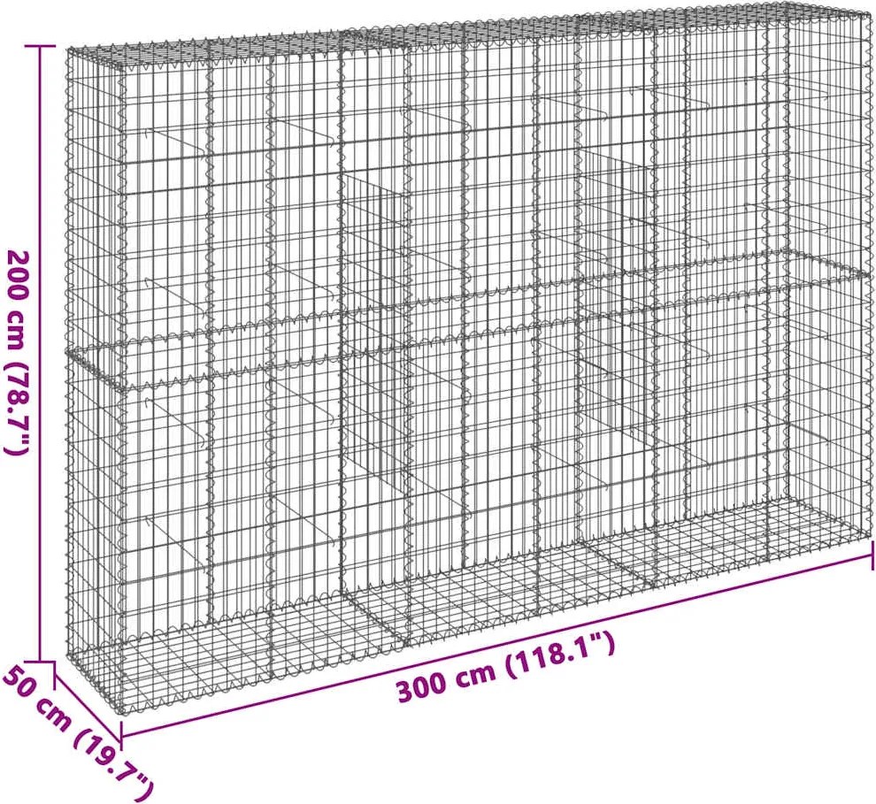 Gabionový koš s víkem 300 x 50 x 200 cm pozinkované železo 3295168