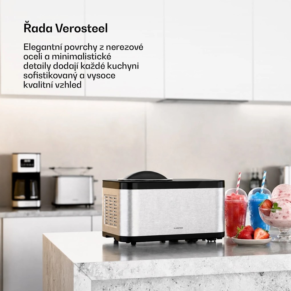 Klarstein VeroSteel zmrzlinovač s kompresorem | 1,5 l | 150 W | 4 programy | dotykové ovládání
