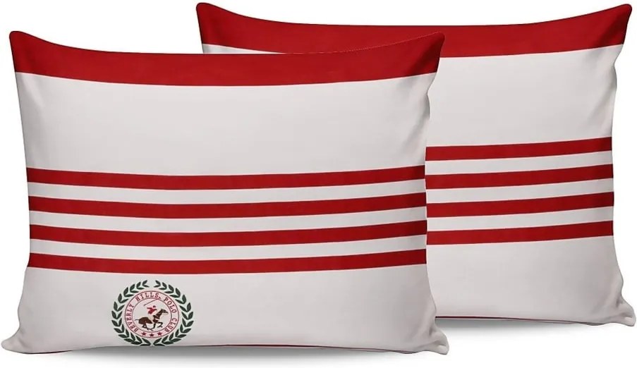 Sada 2 červeno-bílých bavlněných povlaků na polštáře Beverly Hills Polo Club Rojo, 50 x 70 cm