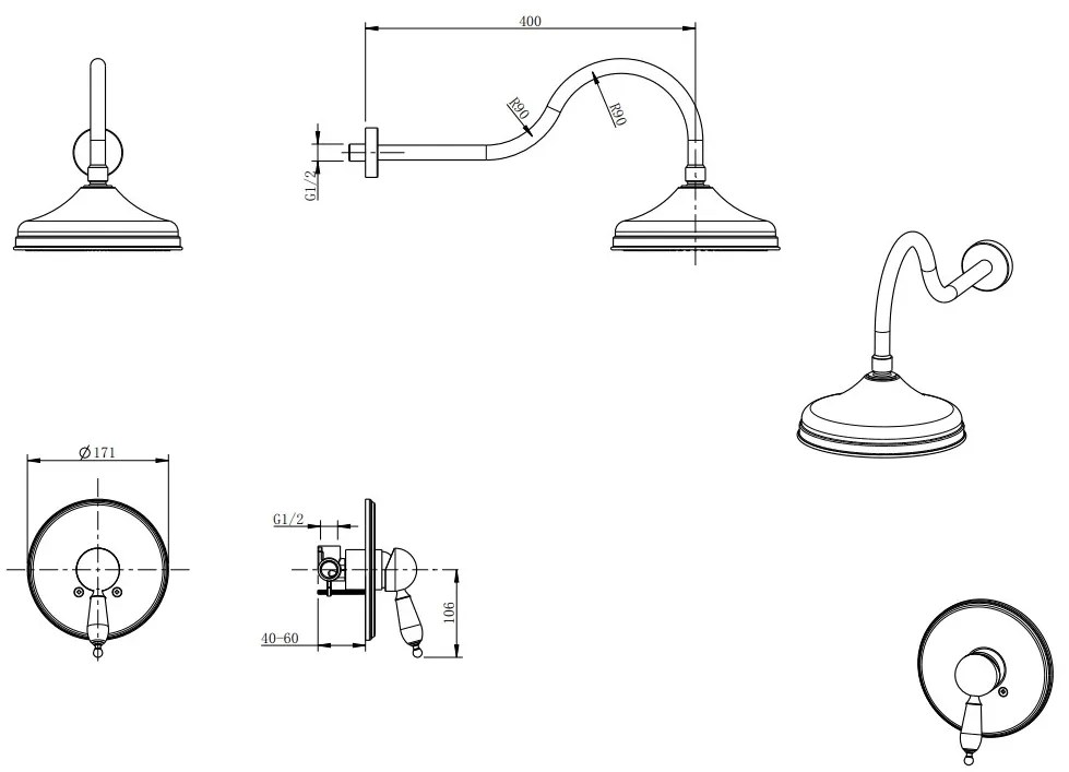 F-Design Lacrima, podomítková sprchová sada, retro bronzová, FD1-LRA-7PASET2-66