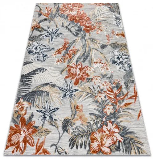 Dywany Łuszczów, Kusový koberec Botanic 65262 flowers grey – na ven i na doma, 157x220, vícebarevná, chodba / předsíň