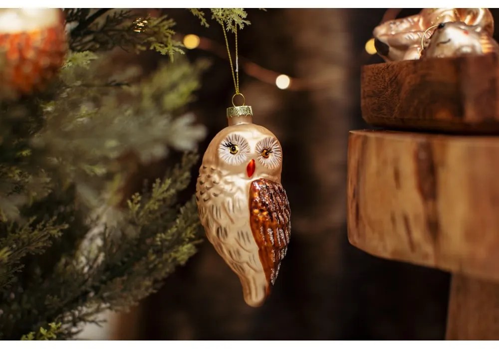 Skleněná ručně vyrobená vánoční ozdoba 13 cm Owl – Sass &amp; Belle