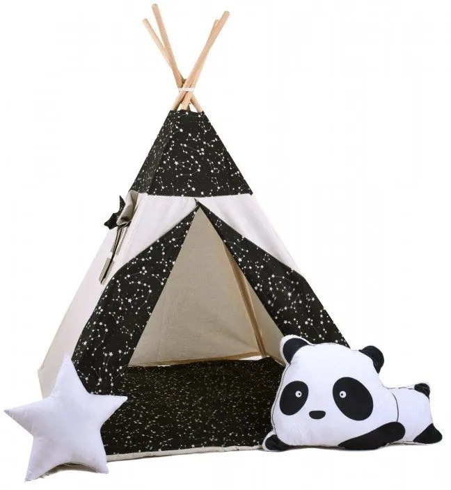 lovel.cz Dětský teepee stan Noční obloha + podložka, dekorační polštářky panda