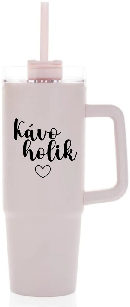 KÁVOHOLIK - růžový cestovní termohrnek s průhledným víčkem 900 ml