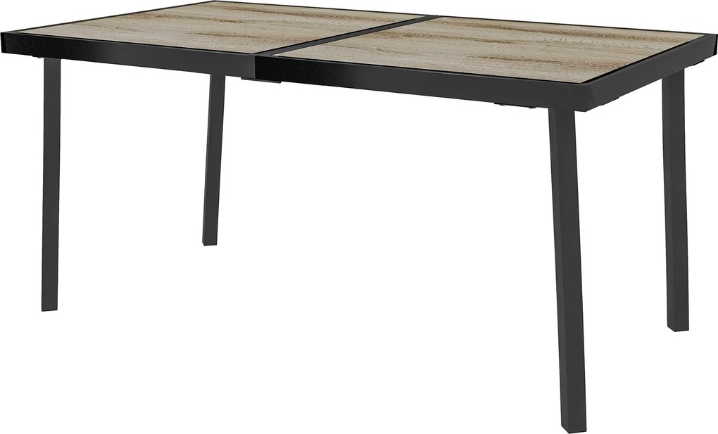 Zahradní stůl Outsunny, balkonový stůl, 145 x 85 cm terasový stůl pro 6 osob s dřevěným vzhledem, jídelní stůl do zahrady, ocelový rám, šedý | Aosom