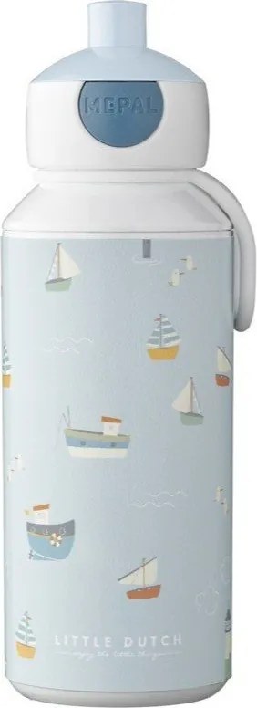 Bílá/světle modrá plastová dětská lahev 400 ml Sailors Bay by Little Dutch – Mepal