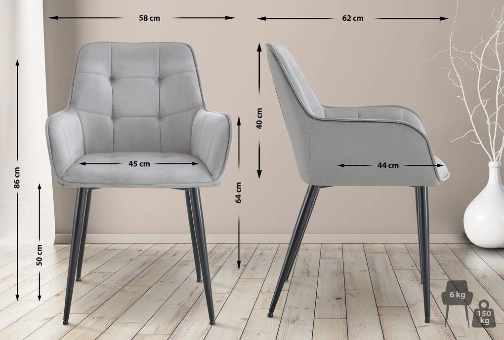 Jídelní židle Ferndale samet – světle šedá
