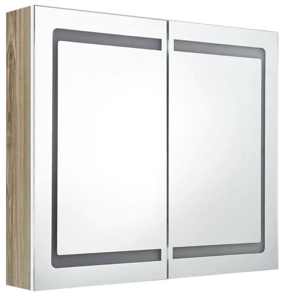 Petromila LED koupelnová skříňka se zrcadlem bílá a dub 80 x 12 x 68 cm