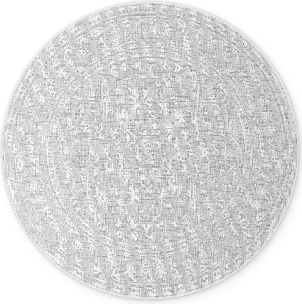 NORTHRUGS, Kusový koberec Duet Kona 106249 White/Gray kruh - na ven i na doma, 160x160 (průměr) kruh, šedá, chodba / předsíň