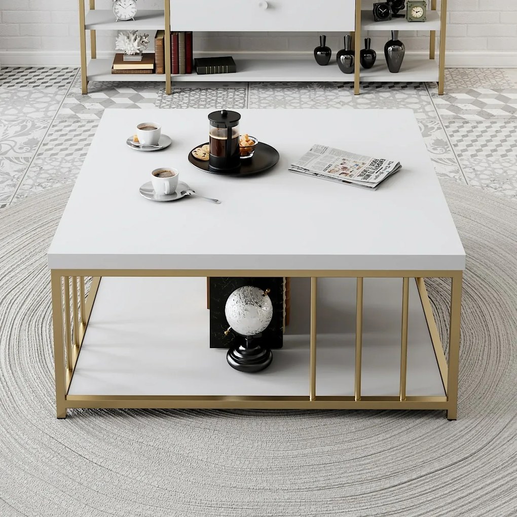 Konferenční stolek Zenn White and Gold