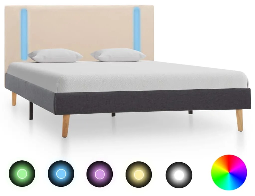 286771 vidaXL Rám postele s LED světlem krémový a tmavě šedý textil 120x200cm
