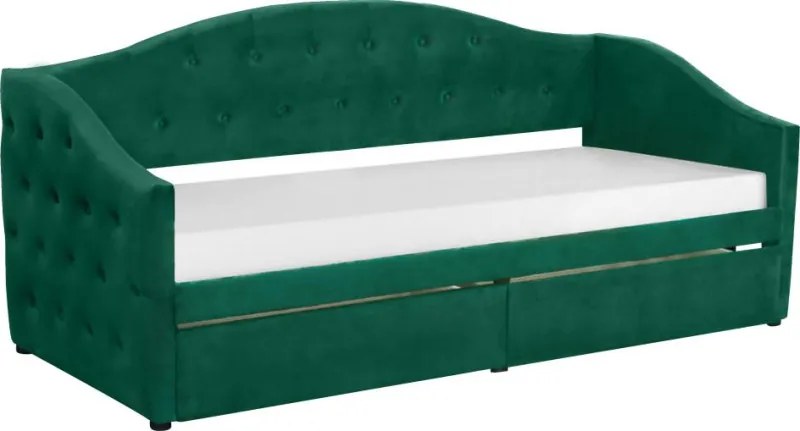 Postel ZASKA 90x200 s úložným prostorem, zelená Velvet látka Kondela 0000396163