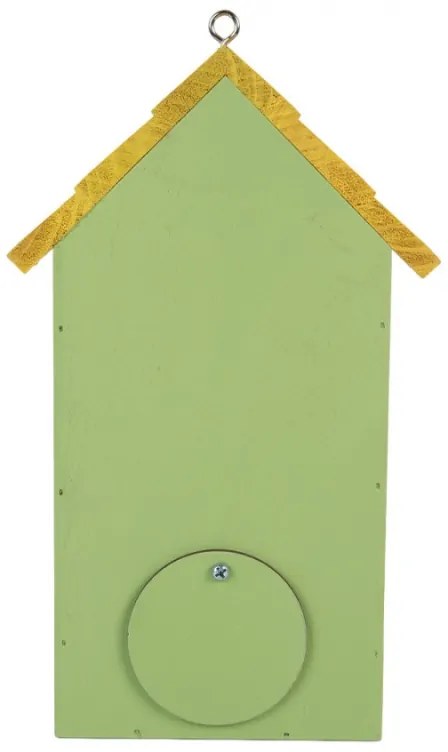 Zelená dřevěná budka pro ptáčky se včelami – 15x10x22 cm