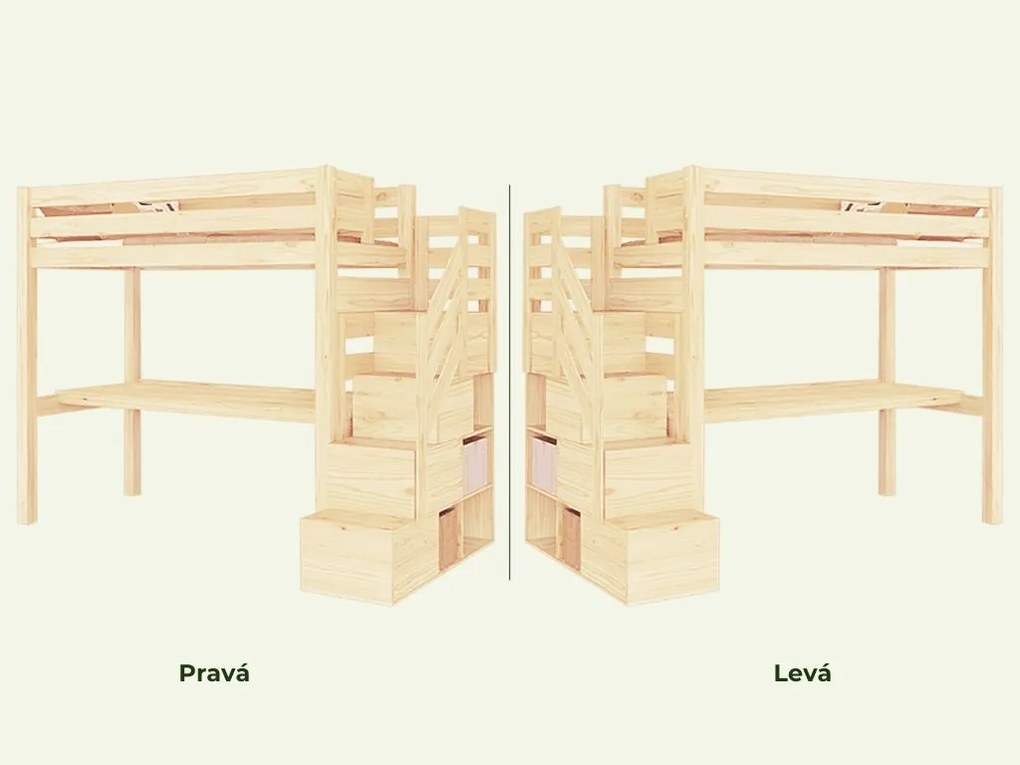 Benlemi Vyvýšená postel MAKALU s úložnými schody a psacím stolem 90x200 cm Zvolte barvu: Bílá